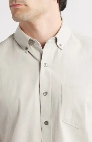 W.R.K Reworked Slim Fit Solid Short Sleeve Cotton Button-down Shirt - Taupe