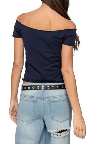 EDIKTED Off The Shoulder Cotton Graphic T-shirt