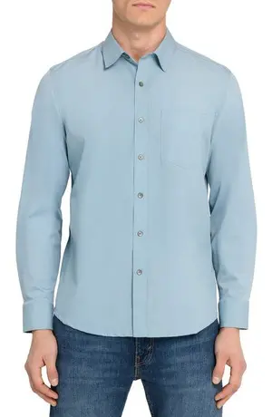 W.R.K Hudson Reworked Slim Fit Solid Cotton Button-up Shirt - Blue