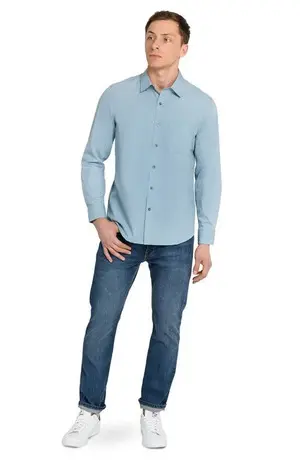 W.R.K Hudson Reworked Slim Fit Solid Cotton Button-up Shirt - Blue
