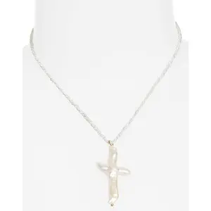 FRASIER STERLING Florenzia Freshwater Pearl Cross Pendant Necklace - Cream