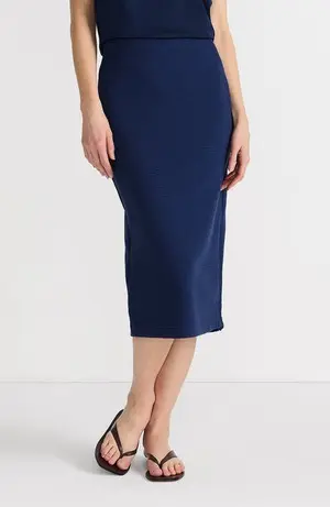 LANDS' END Midi Skirt With Side Zip - Deep Sea Navy