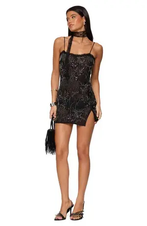 EDIKTED Romey Beaded Chiffon Minidress - Black