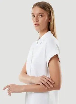 Majestic Filatures Stretch Linen Short Sleeve Rolled Cuff Shirt - Blanc