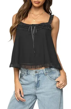 EDIKTED Ruffle Mesh Babydoll Tank Top
