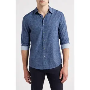 W.R.K Trim Fit Mélange Performance Button-up Shirt - Navy