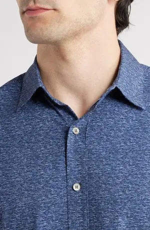 W.R.K Trim Fit Mélange Performance Button-up Shirt - Navy
