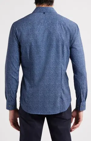 W.R.K Trim Fit Mélange Performance Button-up Shirt - Navy