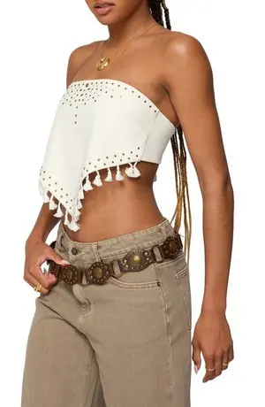 EDIKTED Stud And Tassel Strapless Top