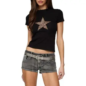 EDIKTED Leopard Print Star Cotton T-shirt - Black