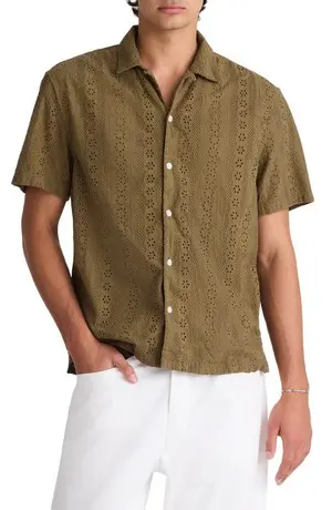 Madewell Short Sleeve Button-up Shirt In Embroidered Cotton - Olive