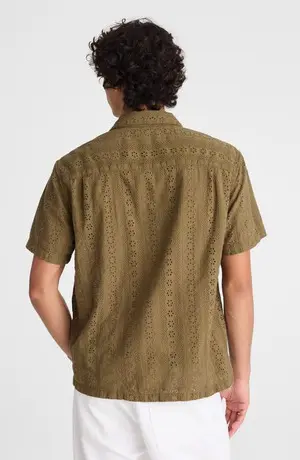 Madewell Short Sleeve Button-up Shirt In Embroidered Cotton - Olive