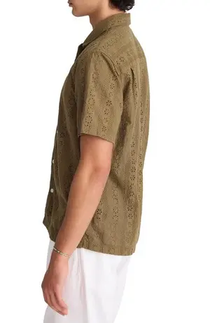 Madewell Short Sleeve Button-up Shirt In Embroidered Cotton - Olive