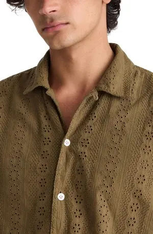 Madewell Short Sleeve Button-up Shirt In Embroidered Cotton - Olive