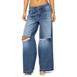EDIKTED Xenia Ripped Low Rise Wide Leg Jeans