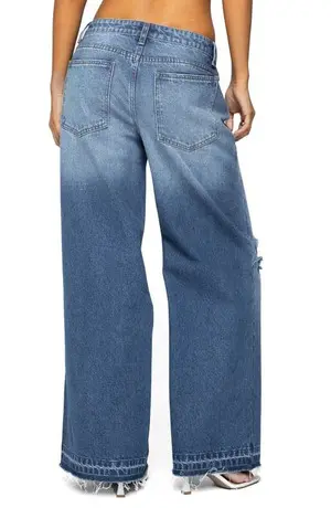 EDIKTED Xenia Ripped Low Rise Wide Leg Jeans