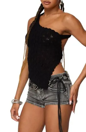 EDIKTED Asymmetric One-shoulder Knit Top - Black