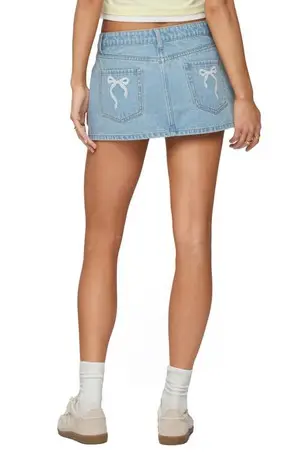 EDIKTED Eyelet Bow Pocket Denim Miniskirt