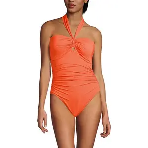 LANDS' END Slender Suit Multi-way Bandeau High Leg One Piece Swimsuit - Papaya Orange