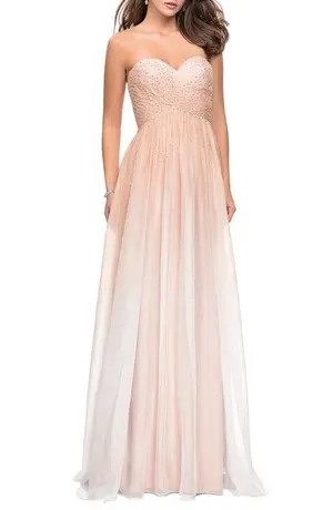 La Femme Ombre Chiffon Prom Dress - Nude