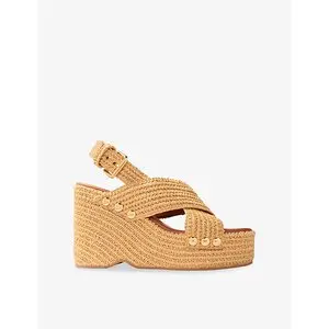 Maje Raffia-effect Heeled Wedge Sandals - Bruns