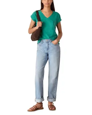 Whistles Willa V-neck Cap Sleeved Tee - Green