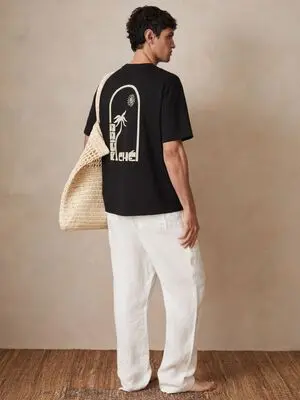 REISS Roda | Ché Cotton Palm-print T-shirt - Black