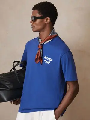 REISS Roda | Ché Cotton Palm-print T-shirt Blue