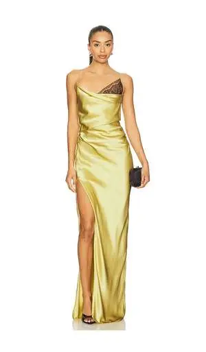 THE SEI Lace Inset Cowl Gown In Yellow