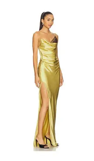 THE SEI Lace Inset Cowl Gown In Yellow