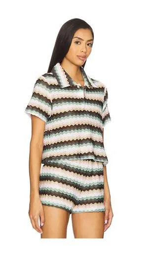 LOVERS AND FRIENDS Knit Zigzag Polo Top - Sage Multi