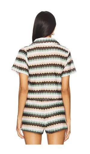LOVERS AND FRIENDS Knit Zigzag Polo Top - Sage Multi