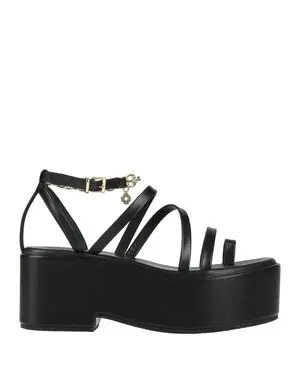 Maje Leather Wedge Thong Sandals With Embellished Ankle Strap - Black