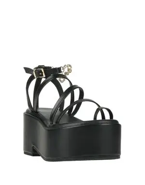 Maje Leather Wedge Thong Sandals With Embellished Ankle Strap - Black