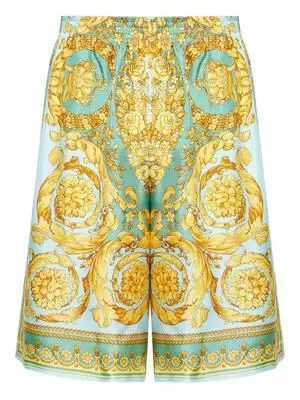 Versace Barocco-print Silk Shorts - Green