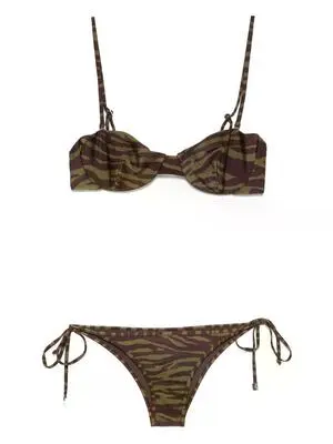 Attico Zebra-print Two-piece Bikini - Green