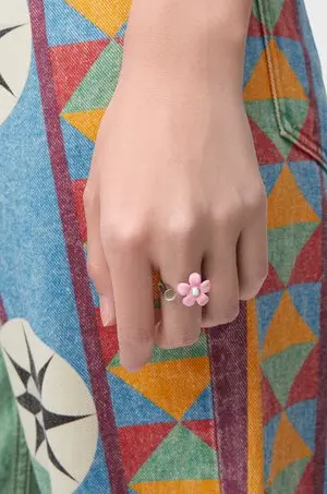 Loewe Flor Ring In Sterling Silver And Enamel - Silver/pink