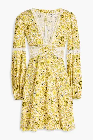 Diane Von Furstenberg Kimmie Cutout Printed Twill Mini Dress - Marigold