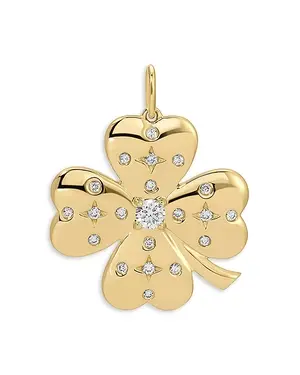 Ef Collection 14k Yellow Lucky Clover Charm With Diamonds - Gold
