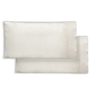 DEA LUXURY LINENS Matera Embroidered Standard Pillowcase, Pair - Ivory/ Ivory