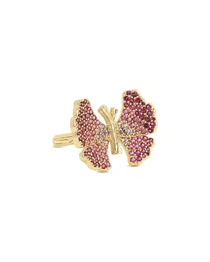 ANABEL ARAM Pave Butterfly Cocktail Ring In 18k Gold Plated - Pink