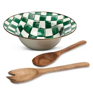 MACKENZIE-CHILDS Emerald Check 3-piece Salad Serving Set - No Color