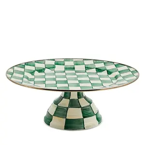 MACKENZIE-CHILDS Emerald Check Large Pedestal Platter - No Color