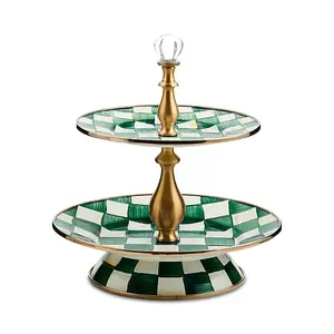 MACKENZIE-CHILDS Emerald Check Two-tier Sweet Stand - No Color