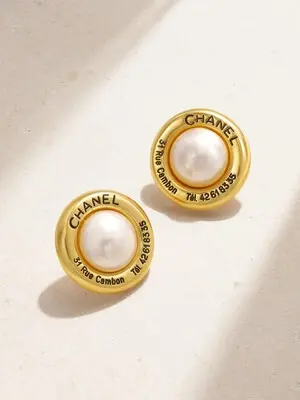 Chanel Plated Faux Pearl Clip Earrings - Gold