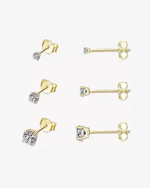 Ben Oni Set Of Three Cz Stud Earrings - Gold