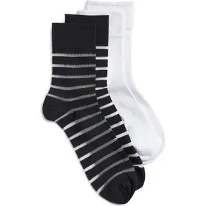 K BELL SOCKS Sheer Stripe Crew Socks 2-pack - Black/ White Assorted