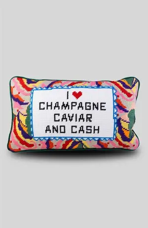 FURBISH Needlepoint Pillow - Caviar And Cash