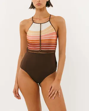 BILIBLOND Handmade Trimmed One-piece Swimwear - Brown Sunset