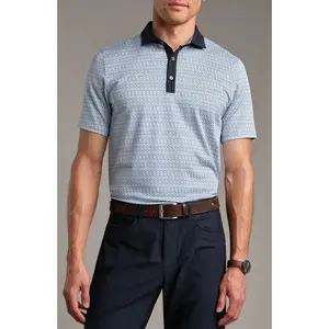 RHONE Performance Golf Polo - Blue Stone/ White Club Print
